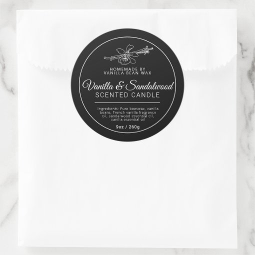 Homemade vanilla sandalwood candle ingredients classic round sticker ...