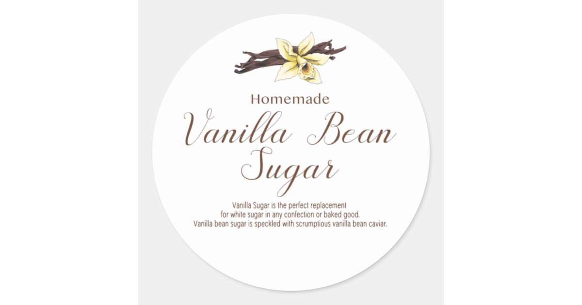 Homemade Vanilla sugar label, Vanilla bean package Classic Round ...