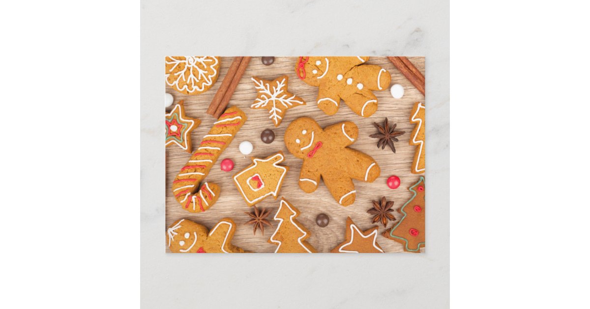 Homemade Various Christmas Gingerbread Cookies Holiday Postcard | Zazzle