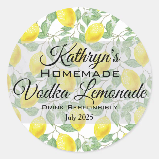 Homemade Vodka Lemonade Classic Round Sticker | Zazzle