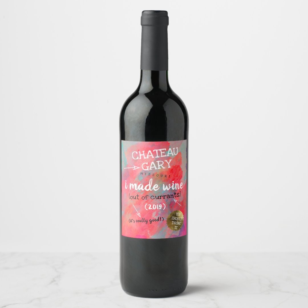 Homemade wine personalized label messy watercolor | Zazzle