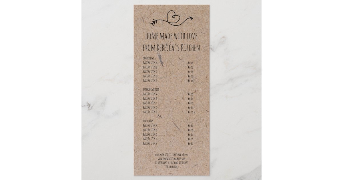 Homemade With Love Bakery Price List & Menu | Zazzle