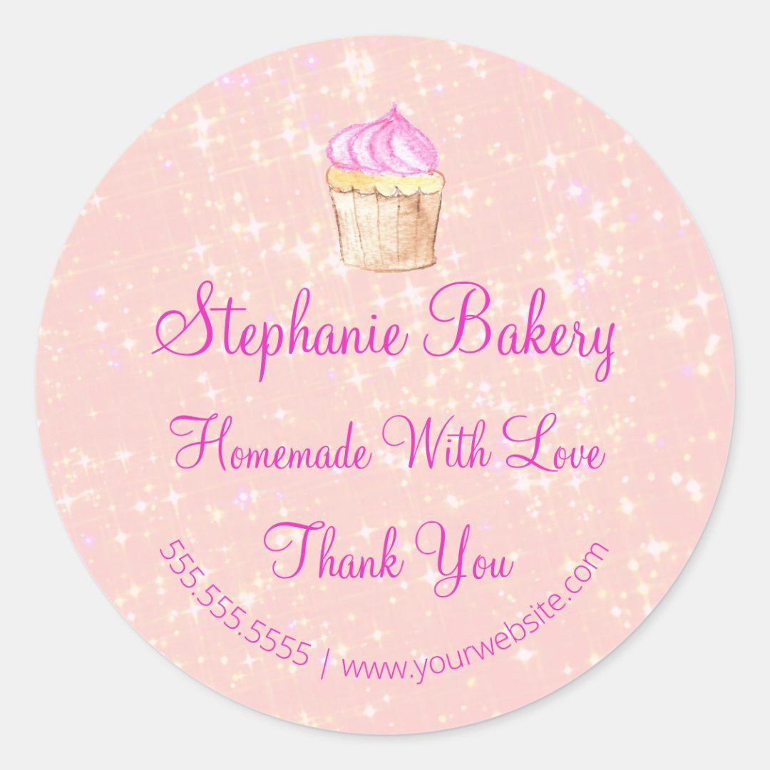 Homemade with Love| Cup Cake Bakery Pink Glitter Classic Round Sticker ...