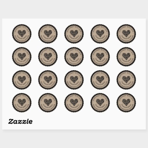 Homemade With Love Kraft Paper Heart Baked Goods Classic Round Sticker ...