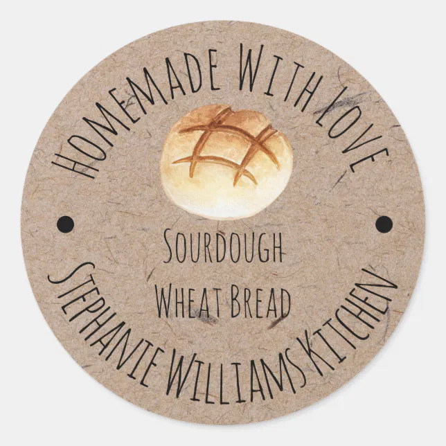 Homemade with Love Kraft Paper | Loaf of Bread Classic Round Sticker ...