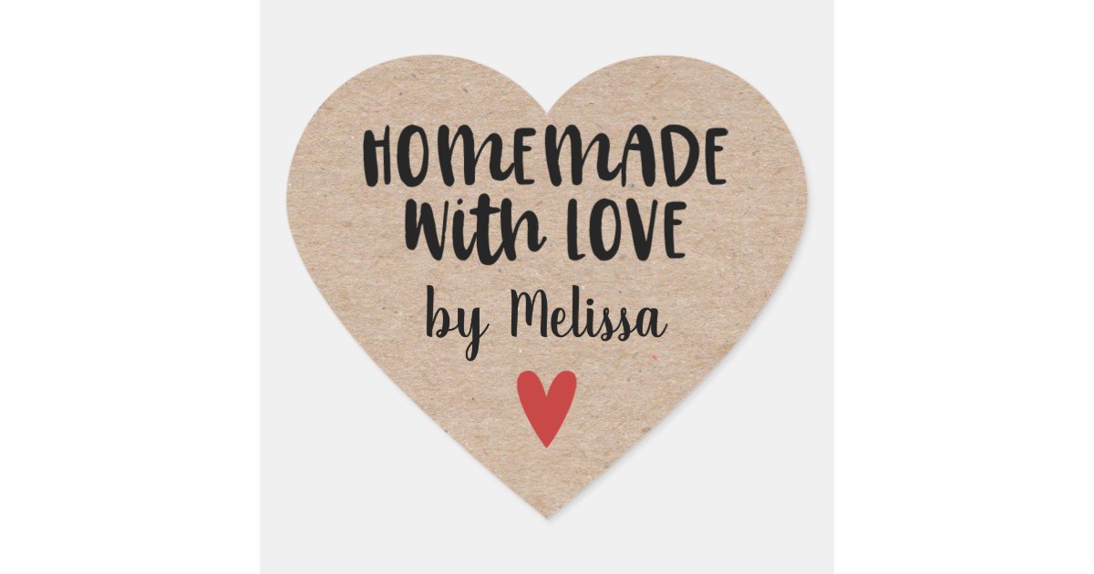 Homemade With Love Kraft Personalized Heart Sticker | Zazzle.com