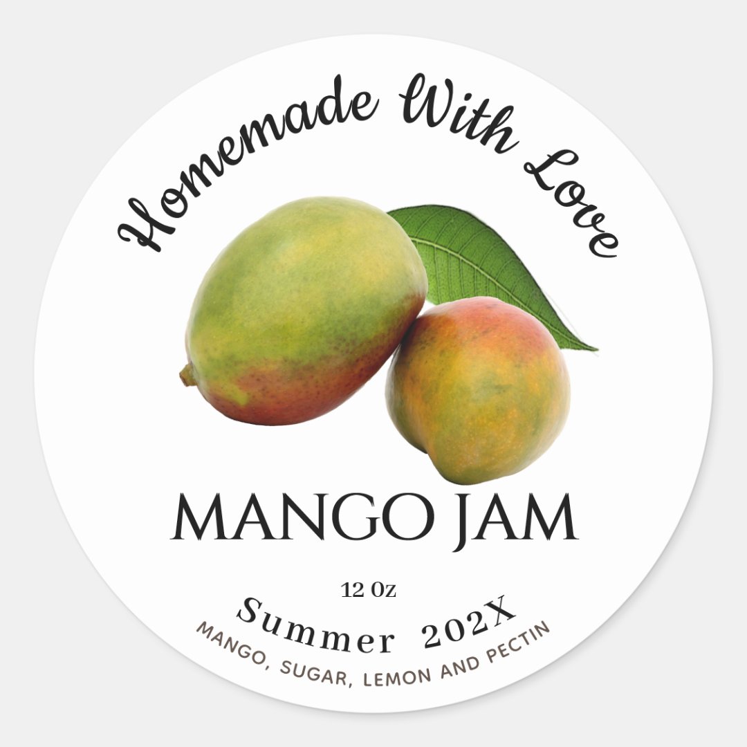 Homemade With Love Mango Jam Summer 202X Classic Round Sticker | Zazzle
