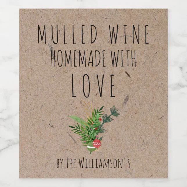 Homemade with Love Mulled Wine Kraft Paper Label | Zazzle