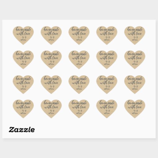 Homemade with Love Personalized Kraft Paper Heart Sticker | Zazzle