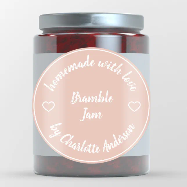 Homemade with Love | Pink Heart Modern Jelly Jam Classic Round Sticker ...