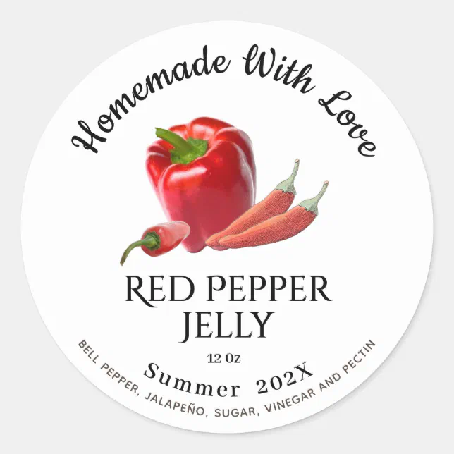 Homemade With Love Red Pepper Jelly Summer 202X Classic Round Sticker ...