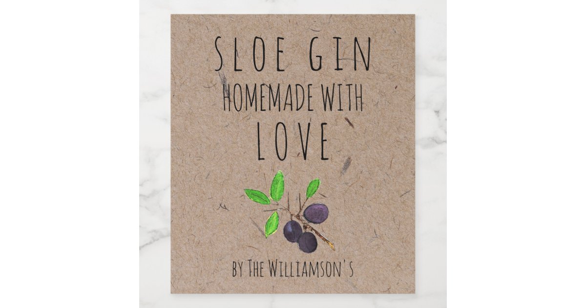 Homemade with Love Sloe Gin Kraft Paper Wine Label | Zazzle