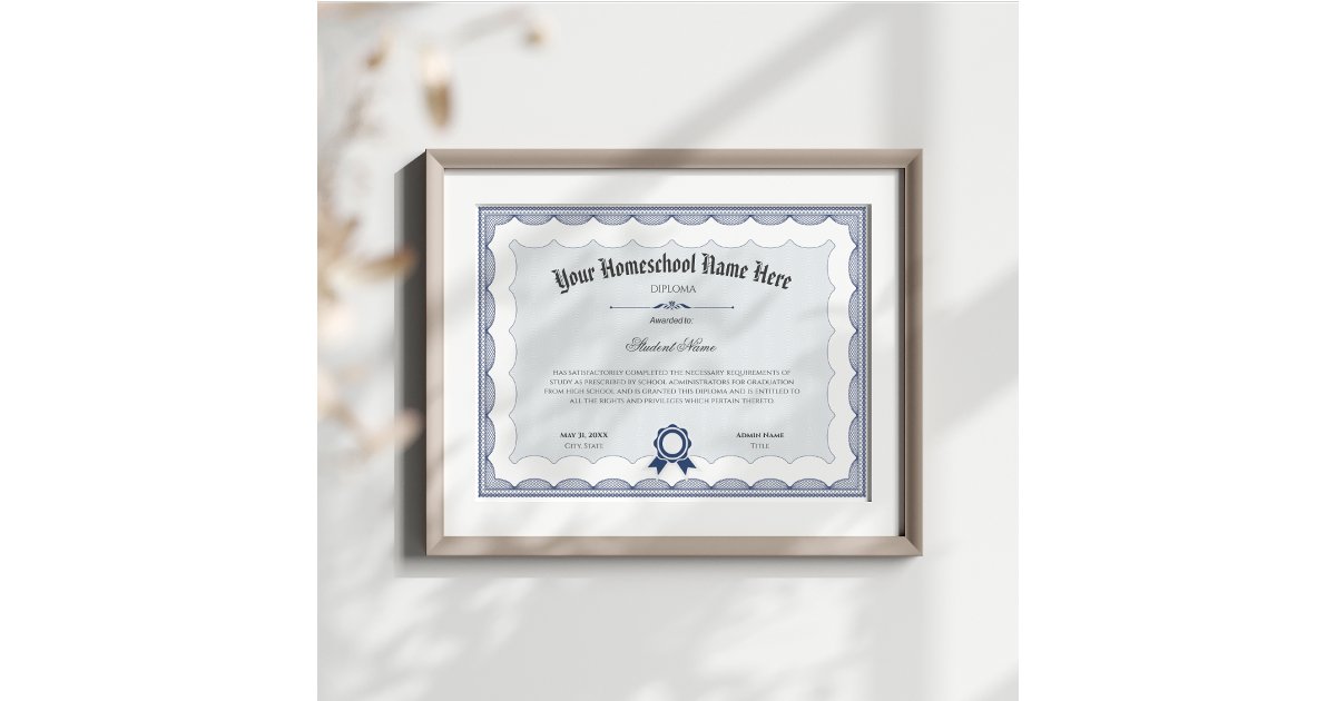 Homeschool Diploma Traditional Blue | Zazzle