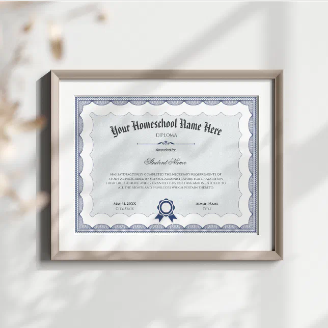 Homeschool Diploma Traditional Blue | Zazzle