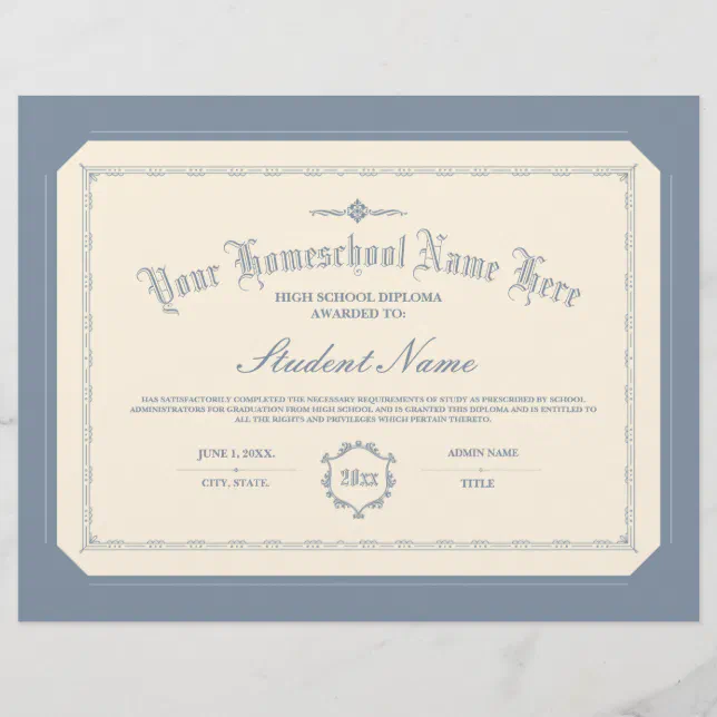 Homeschool Diploma Traditional Soft Blue | Zazzle