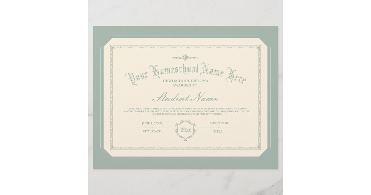 Homeschool Diploma Traditional Soft Green | Zazzle