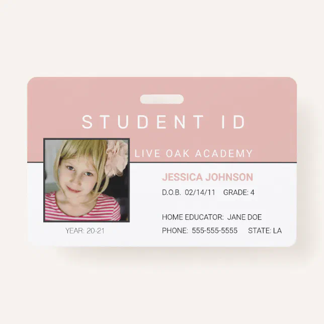Homeschool Girl Student ID Badge | Pink Rainbow | Zazzle