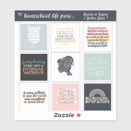 Homeschool Inspiring Quotes Blocks Sticker Sheet | Zazzle