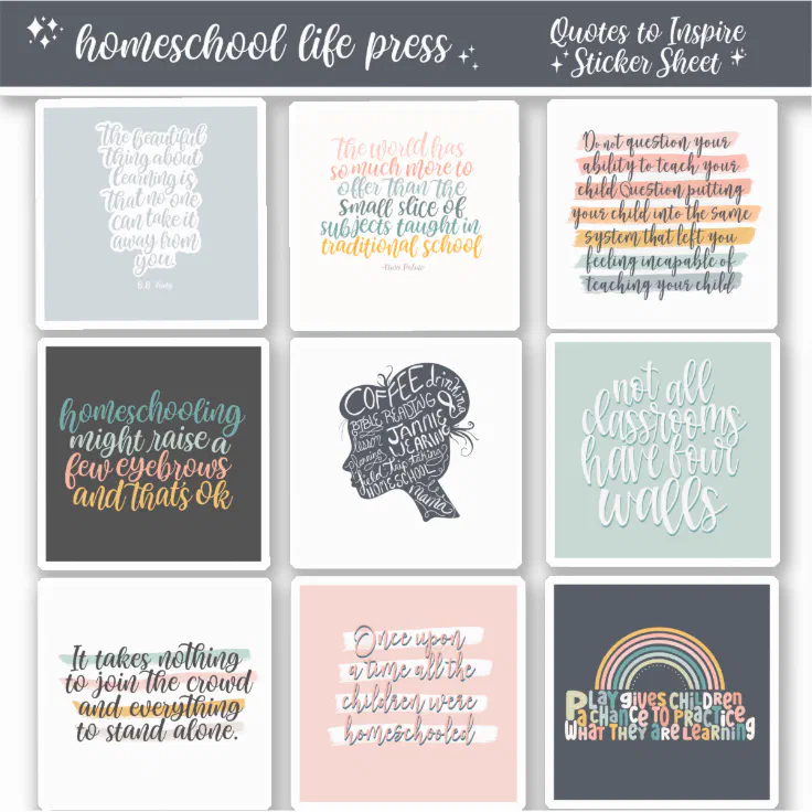 Homeschool Inspiring Quotes Blocks Sticker Sheet | Zazzle