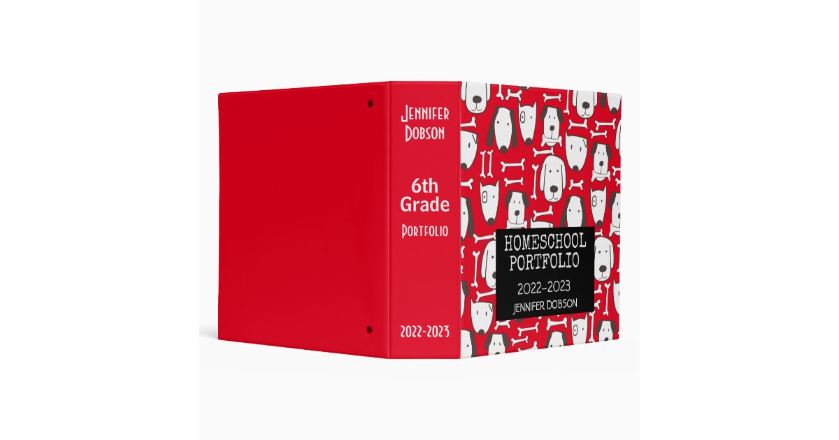 Homeschool portfolio colorful dog animated pattern 3 ring binder | Zazzle