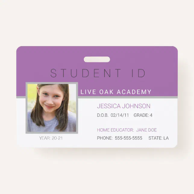Homeschool Student ID Badge | Modern Purple | Zazzle