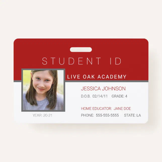 Homeschool Student ID Badge - Modern Red | Zazzle