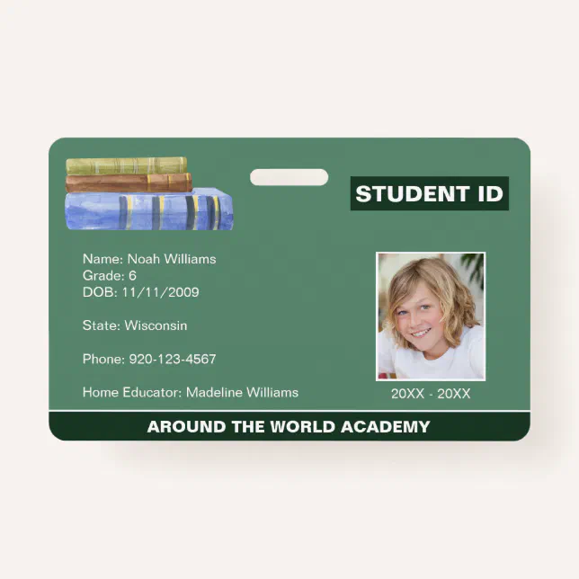 Homeschool Student ID Book Stack Badge | Zazzle