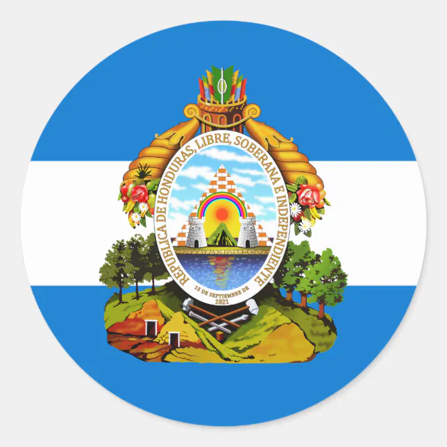 Honduran Flag & Coat of Arms, Flag of Honduras Classic Round Sticker ...