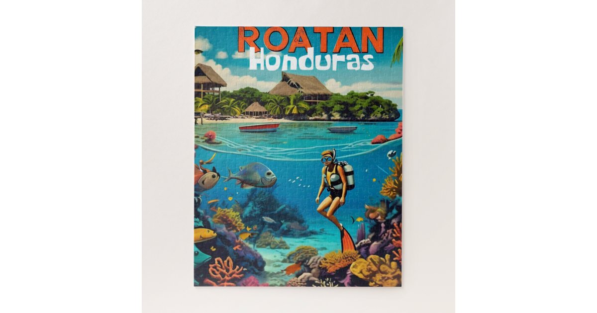 Honduras Roatan Travel Vintage Retro Poster Jigsaw Puzzle | Zazzle