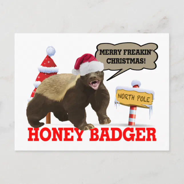 Honey Badger Merry Freakin' Christmas Holiday Postcard | Zazzle