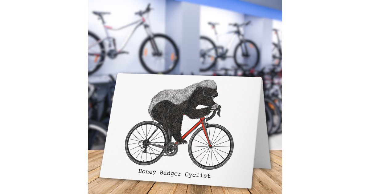 Honey Badger Riding a Bicycle Badass Cyclist Card | Zazzle