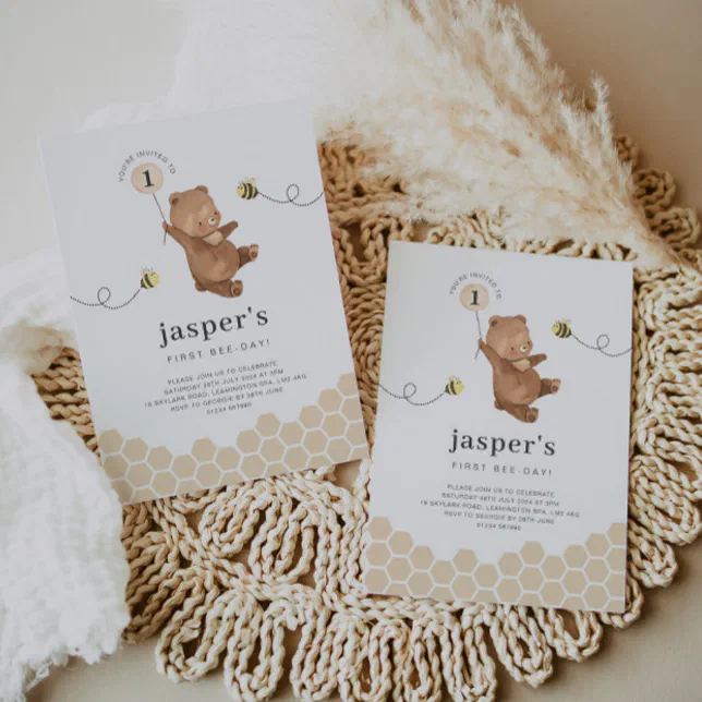 Honey Bear First Bee-day Invitation | Zazzle