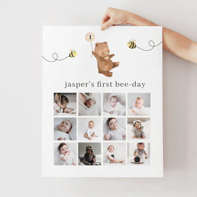 Honey Bear First Bee-Day Photo Collage Poster | Zazzle