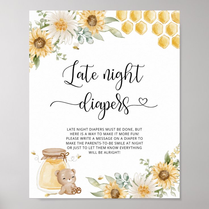 Honey Bear Late Night Diapers Poster Zazzle