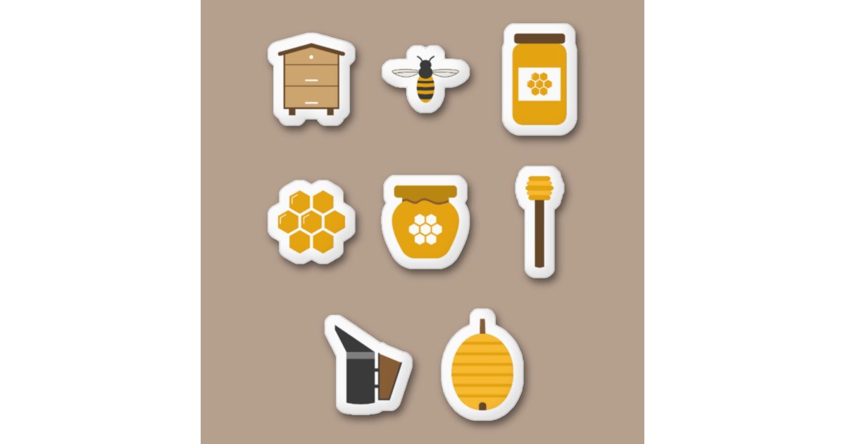 Honey, Bee and Beekeeping Set Stickers | Zazzle