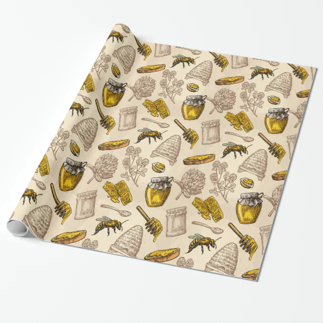 Honey Bee Beehive Vintage Organic Natural Nature Wrapping Paper | Zazzle