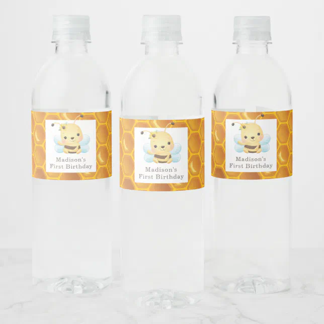 Honey Bee Birthday Personalized Water Bottle Label | Zazzle