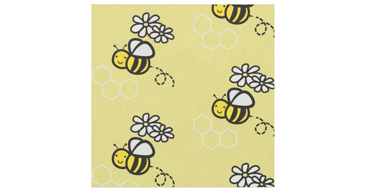 Honey Bee & Daisy Pattern Yellow Fabric | Zazzle