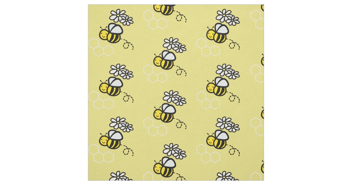 Honey Bee & Daisy Pattern Yellow Fabric | Zazzle