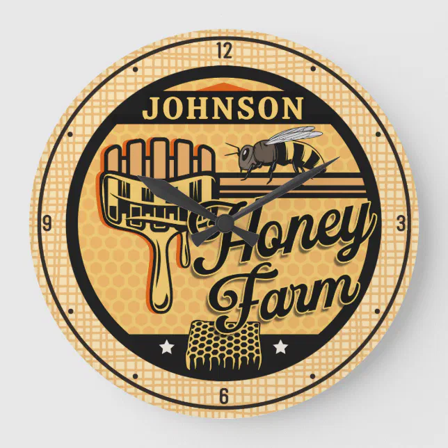 Honey Bee Farm Personalized NAME Sweet Beehive Large Clock | Zazzle