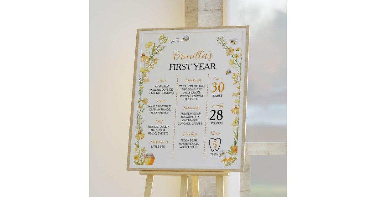Honey Bee First Birthday Milestone Sign | Zazzle