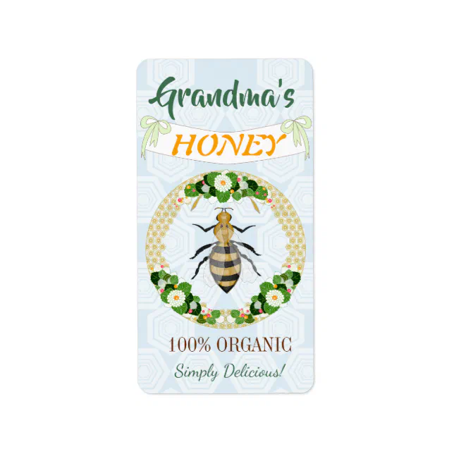 Honey Bee Floral Garden Honeycomb Pattern Label | Zazzle