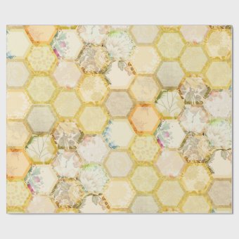 Honey Bee Floral Honeycomb Beehive Wrapping Paper | Zazzle