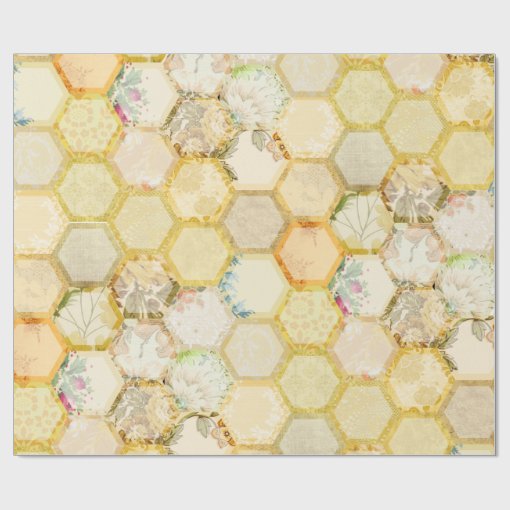 Honey Bee Floral Honeycomb Beehive Wrapping Paper | Zazzle