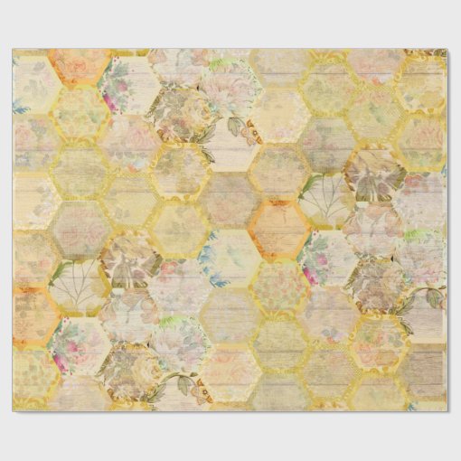 Honey Bee Floral Honeycomb Beehive Wrapping Paper | Zazzle