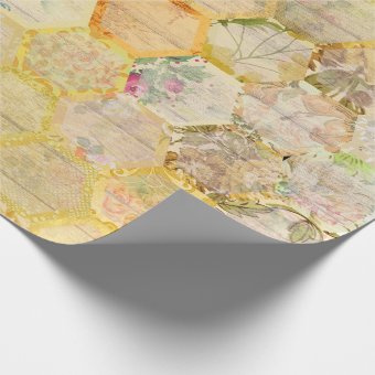 Honey Bee Floral Honeycomb Beehive Wrapping Paper | Zazzle