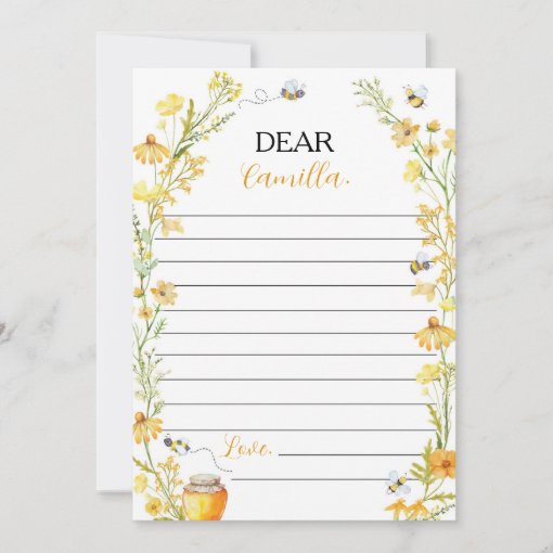 Honey Bee Floral Time Capsule Note Message Card | Zazzle