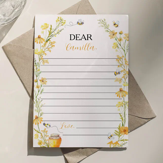 Honey Bee Floral Time Capsule Note Message Card | Zazzle