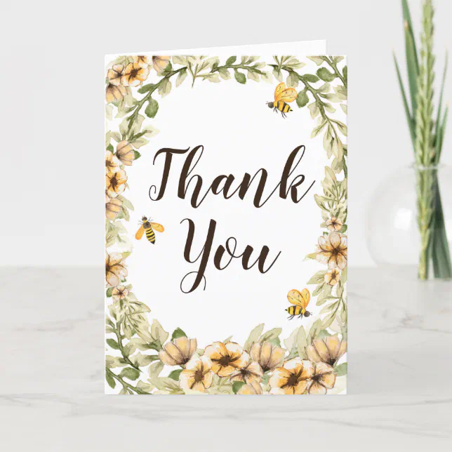 Honey Bee Folded Thank You Card Bee and Sunflowers | Zazzle