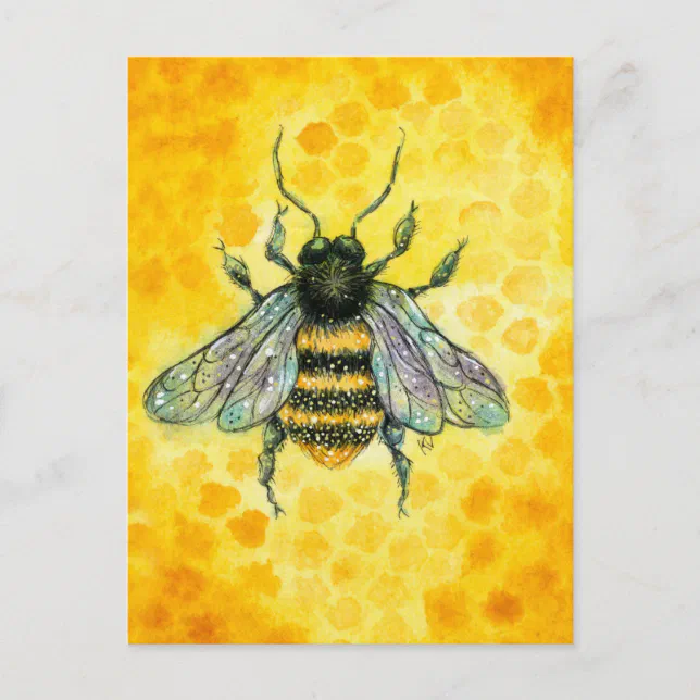 Honey Bee gold postcard | Zazzle